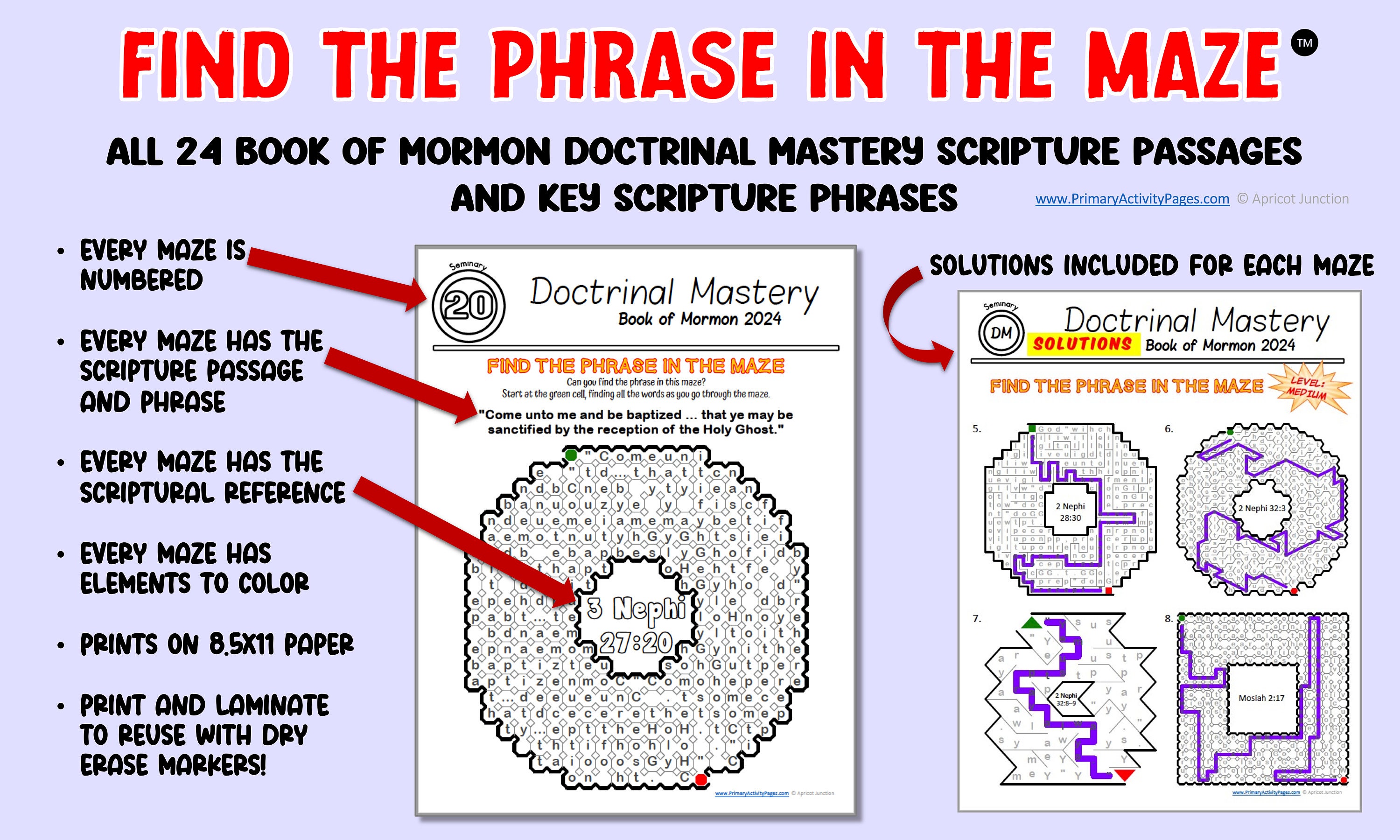 Fun MAZES 24 Full Page 2024 Doctrinal Mastery Book of Mormon Printable ...