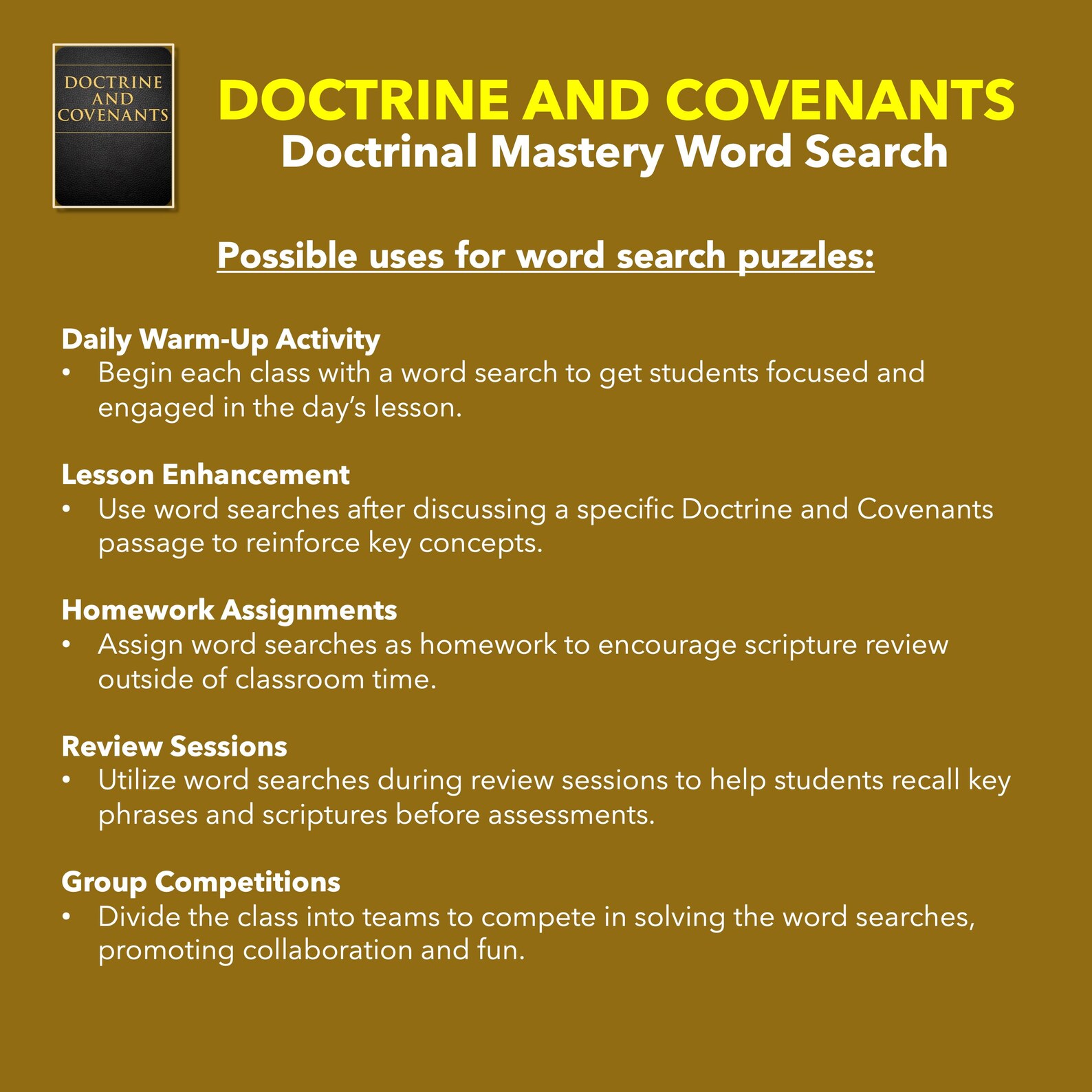 24 Easy WORD SEARCH D&C Doctrine and Covenants Doctrinal Mastery, Learn ...