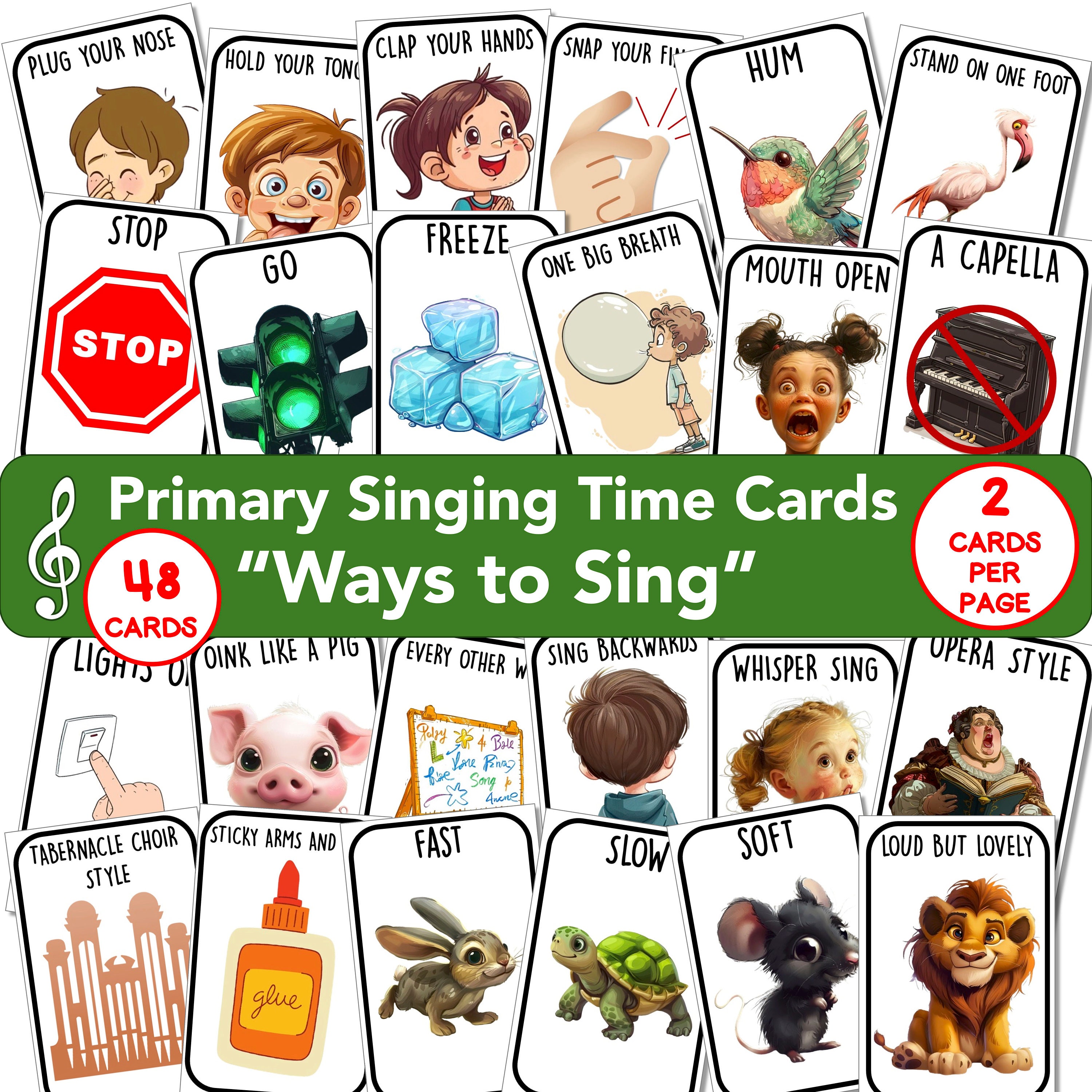 LDS Fun "ways to Sing" Primary Singing Time 2 Cards per Page, Printable ...