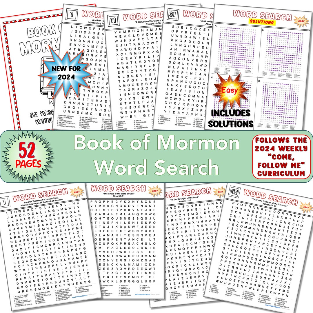 2024 Book of Mormon EASY Word Search LDS "come, Follow Me" 52 Page Fun ...