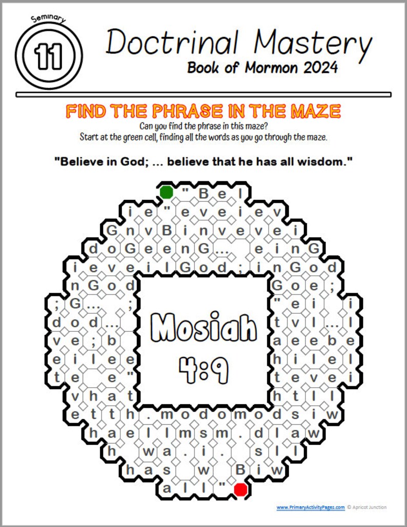 Fun MAZES 24 Full Page 2024 Doctrinal Mastery Book of Mormon Printable ...