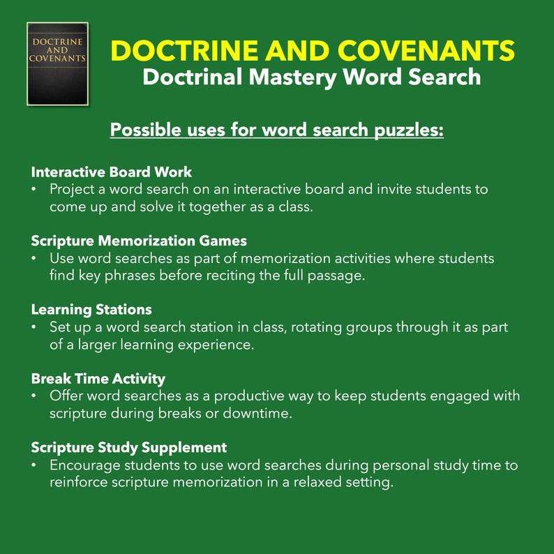 24 Medium WORD SEARCH, D&C Doctrine and Covenants Doctrinal Mastery ...
