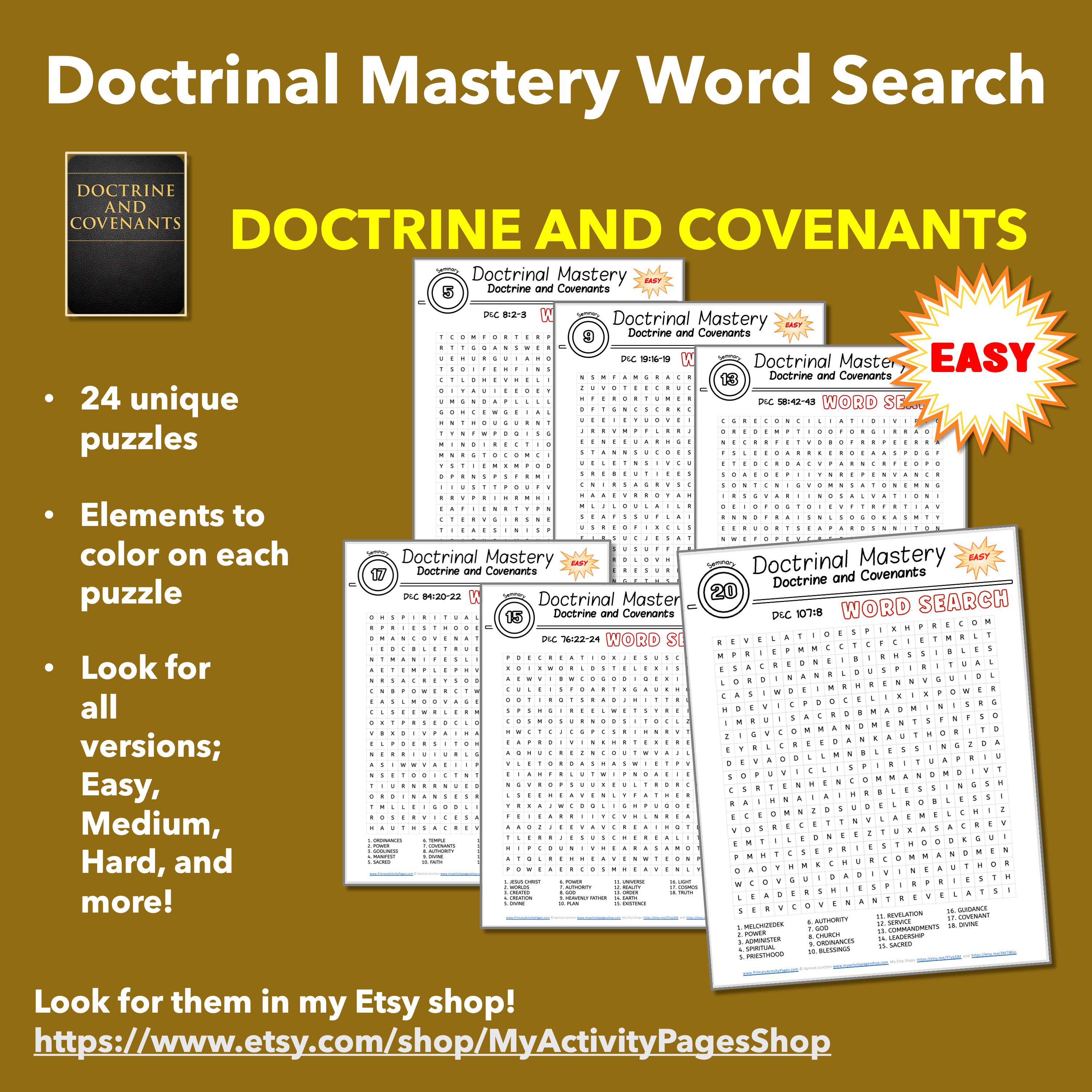 24 Easy WORD SEARCH D&C Doctrine and Covenants Doctrinal Mastery, Learn ...
