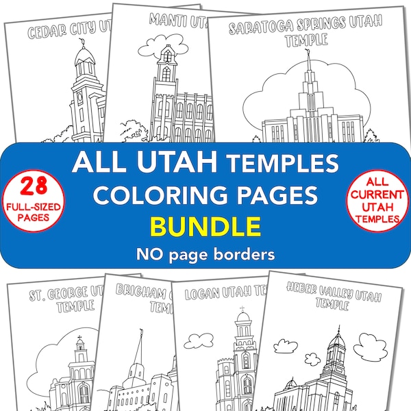 LDS SET 3 Utah Temples, 7 Coloring Pages, No Borders, Full-page Hand ...