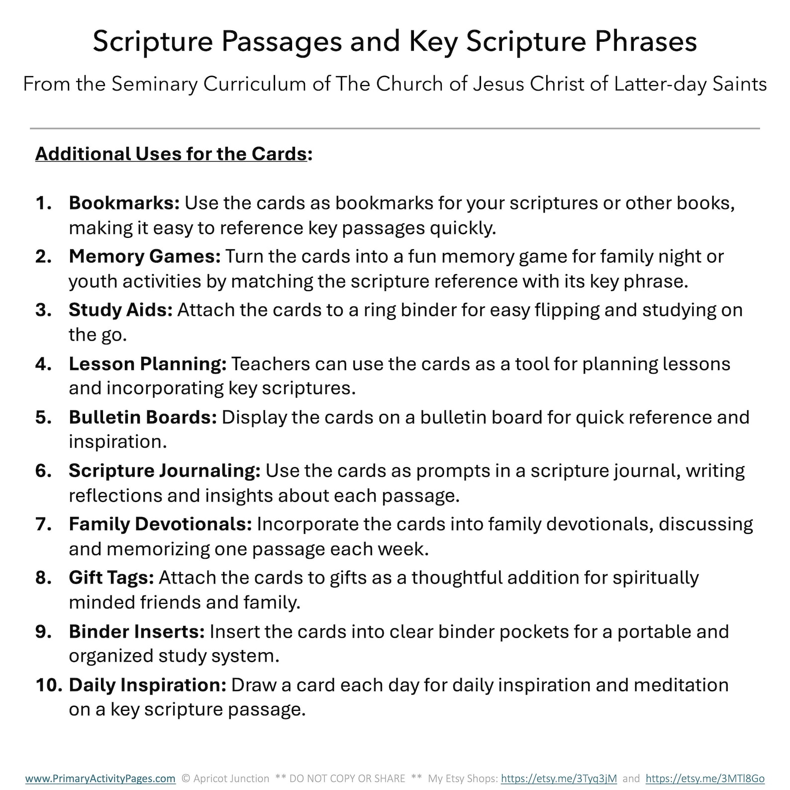 LDS Old Testament, Seminary Doctrinal Mastery Scripture Passages and ...