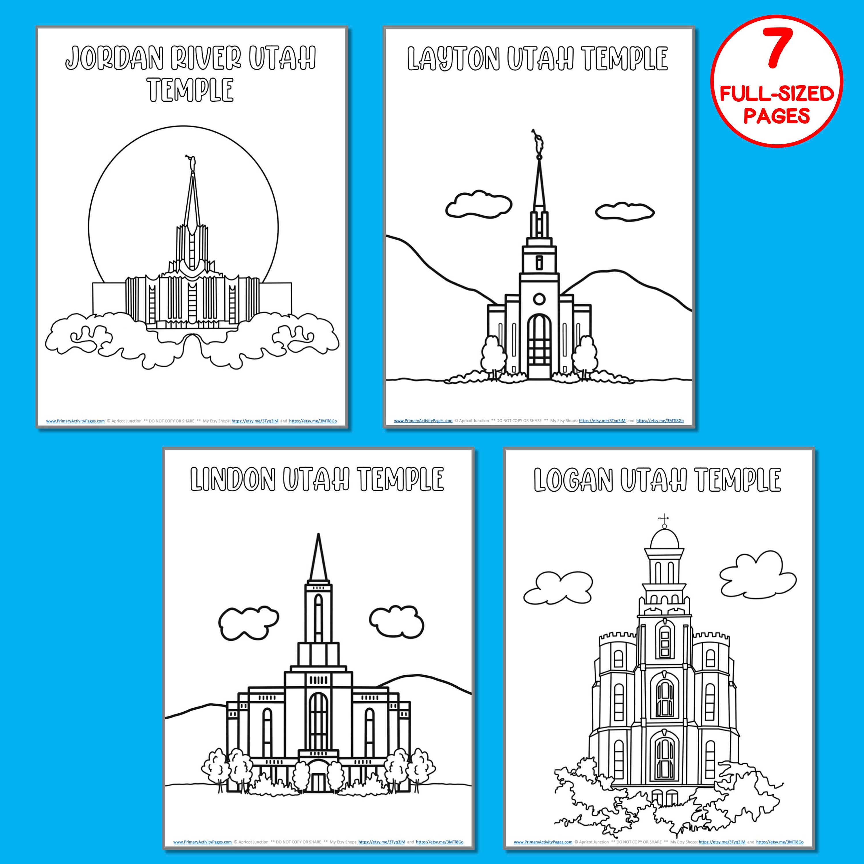 LDS SET #2 Utah Temples, 7 Coloring Pages, No Borders, Full-page Hand ...