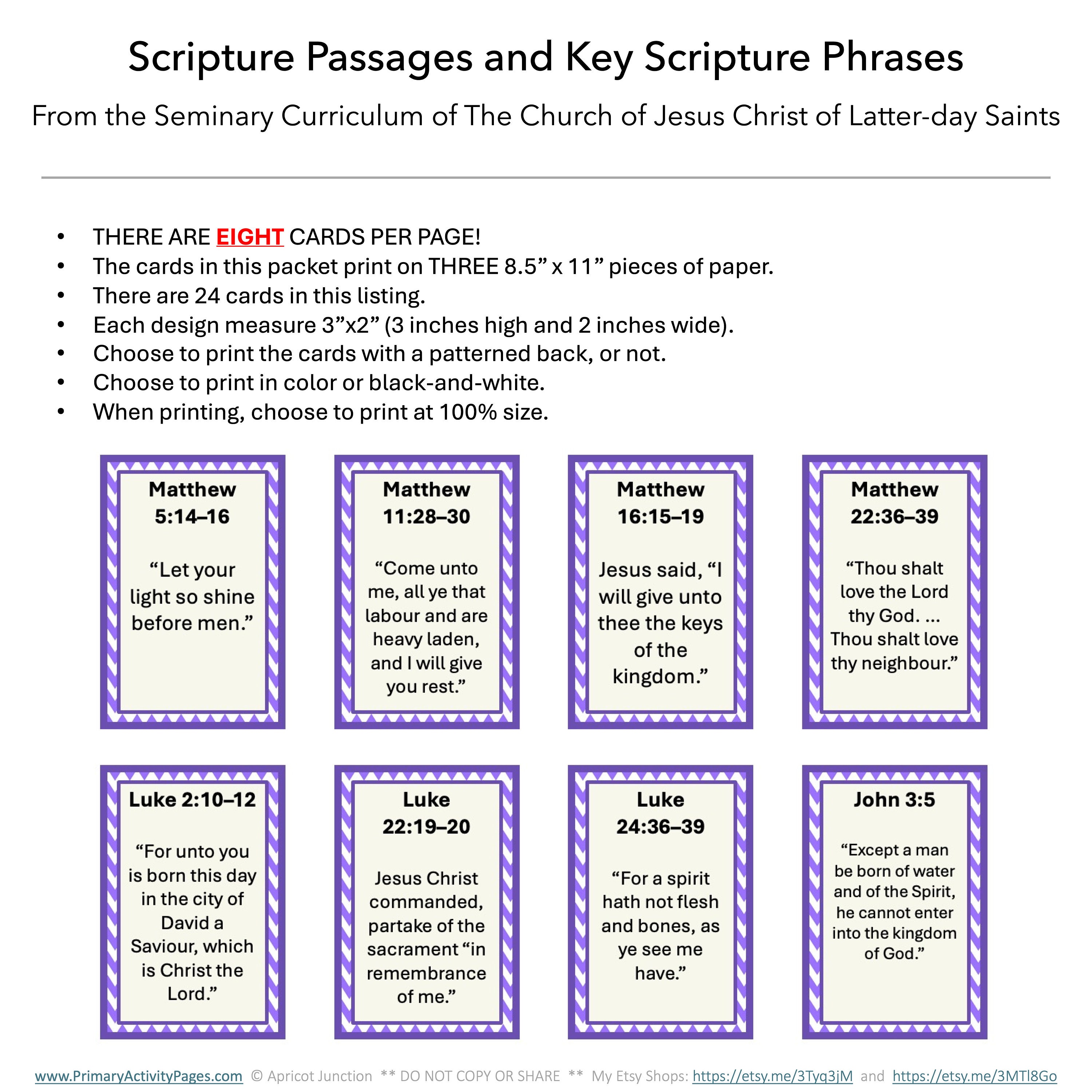 LDS New Testament, Seminary Doctrinal Mastery Scripture Passages and ...