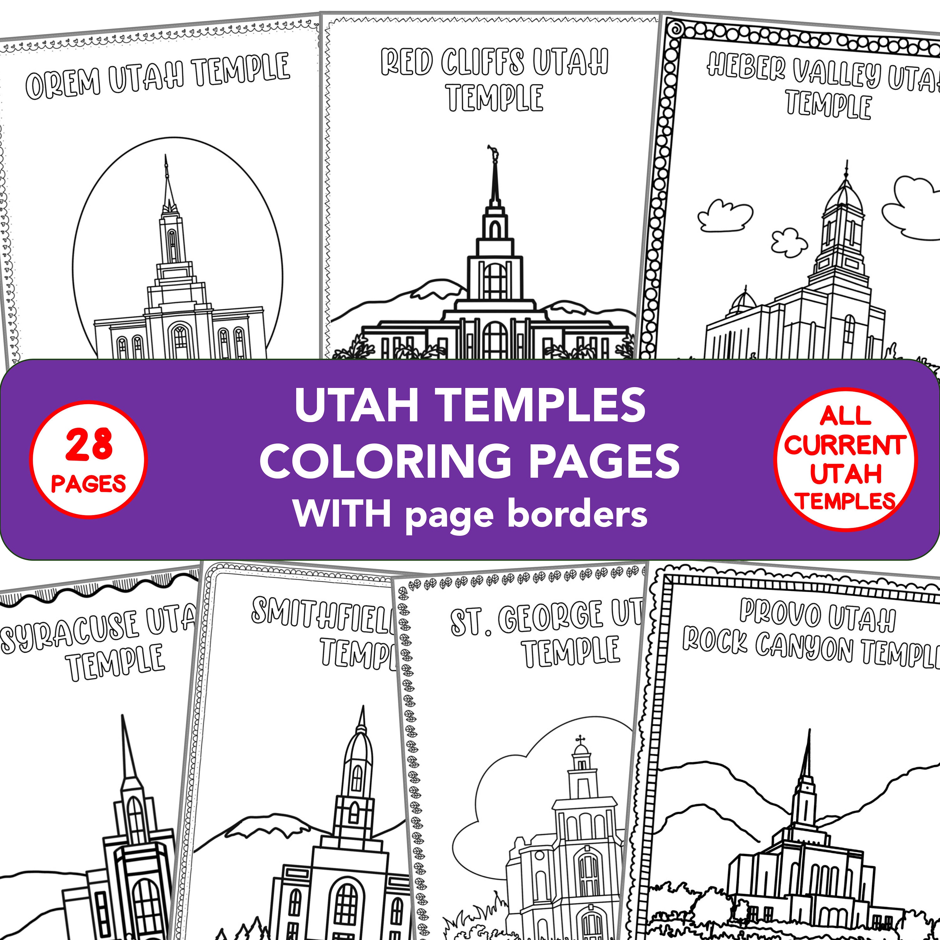 LDS Utah Temples BUNDLE, With Borders, Coloring Pages, Full-page Hand ...