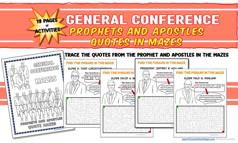 MAZES of QUOTES General Conference Color Pages LDS Prophet Apostles ...