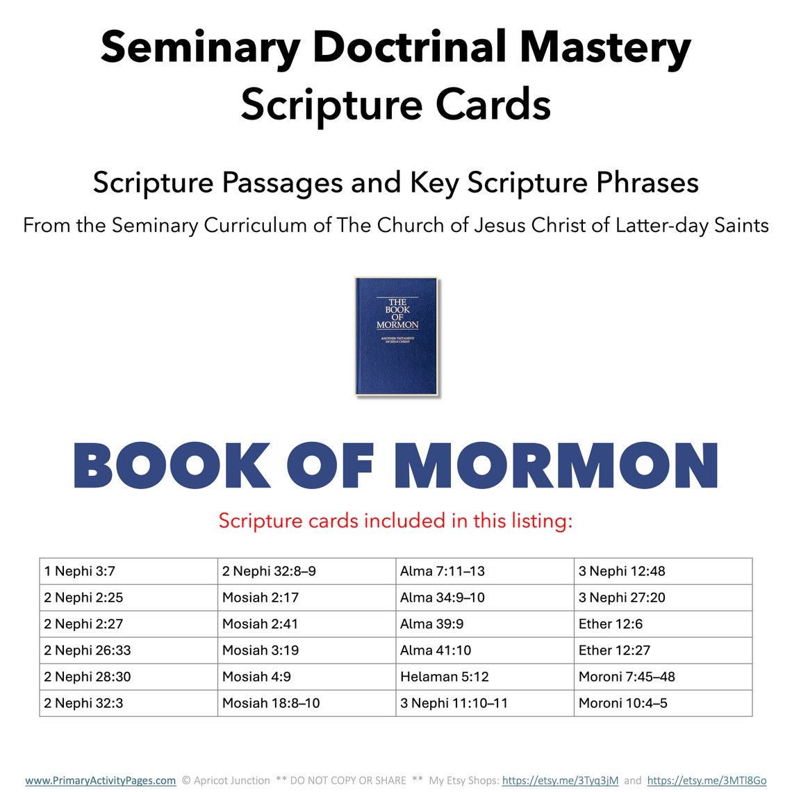 LDS Book of Mormon, Seminary Doctrinal Mastery Scripture Passages and ...