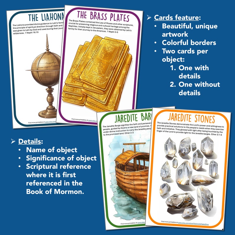 LDS Book of Mormon Objects Cards, 3 Sizes, Digital Download, Printable ...