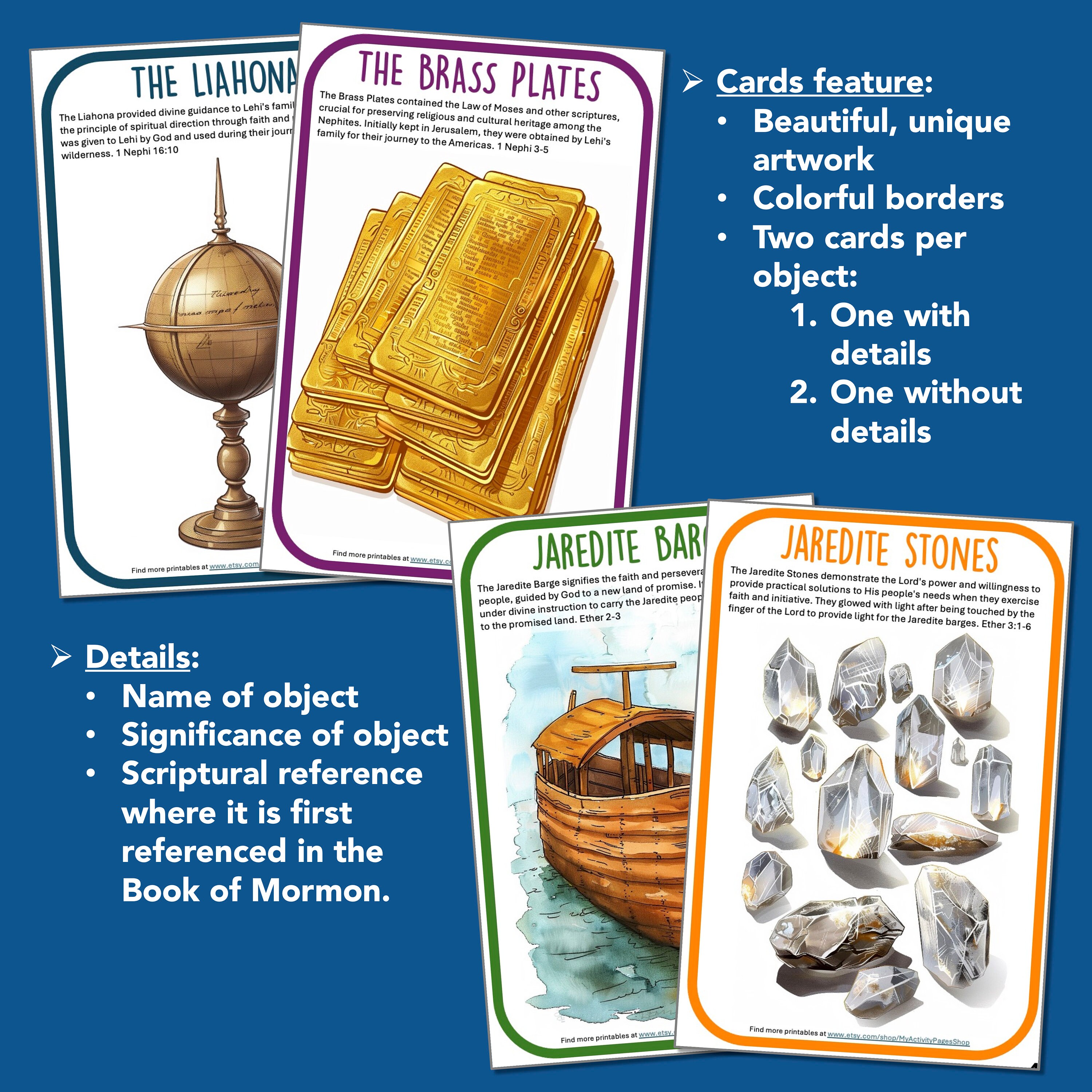 LDS Book of Mormon Objects Cards, 3 Sizes, Digital Download, Printable, Primary Days, YM/YW ...