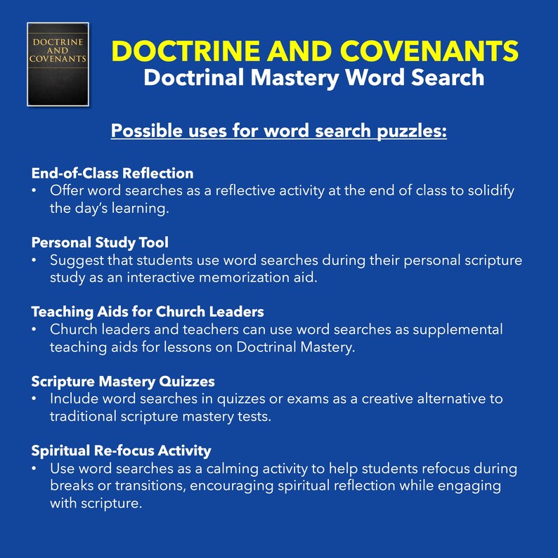 24 Hard WORD SEARCH D&C Doctrine and Covenants Doctrinal Mastery, Learn ...