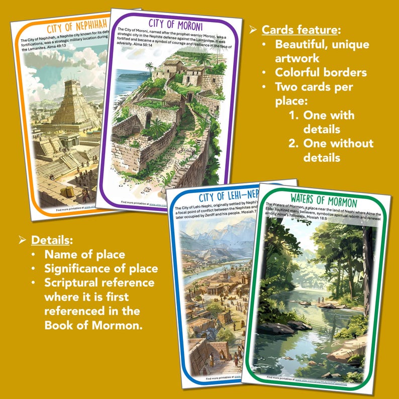 LDS Book of Mormon Places Cards, 3 Sizes, Digital Download, Printable ...