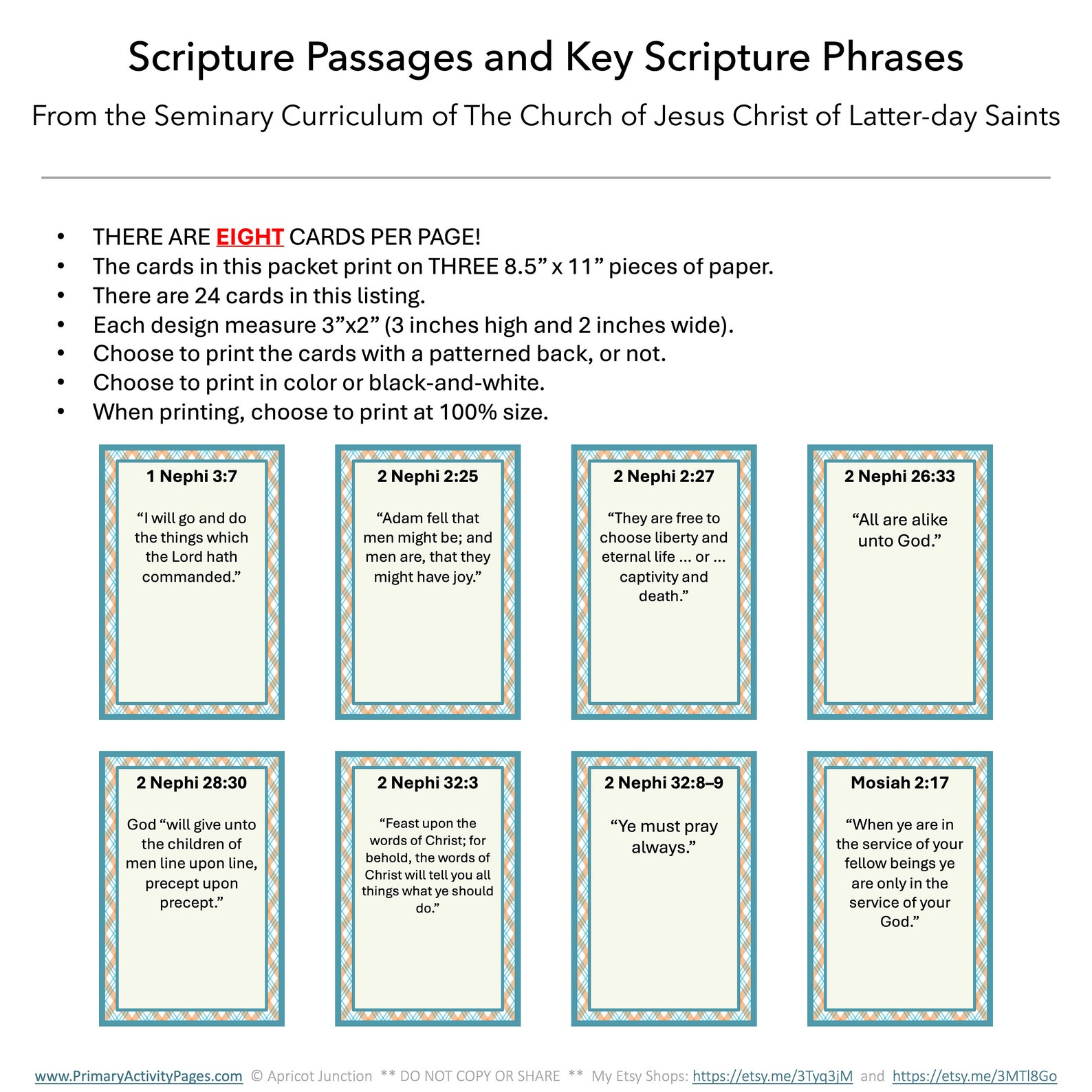 LDS Book of Mormon, Seminary Doctrinal Mastery Scripture Passages and ...