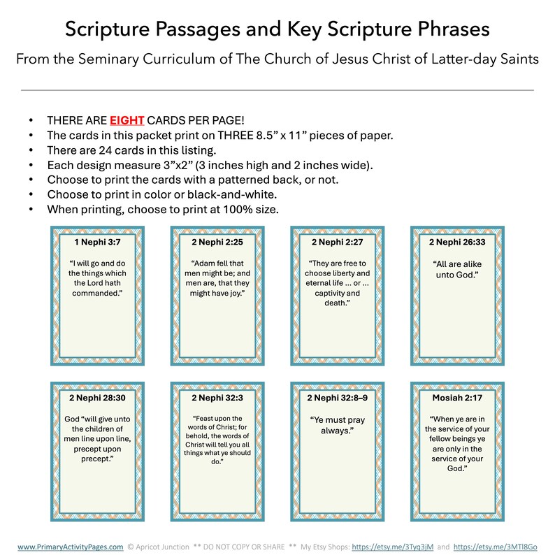 LDS Book of Mormon, Seminary Doctrinal Mastery Scripture Passages and ...