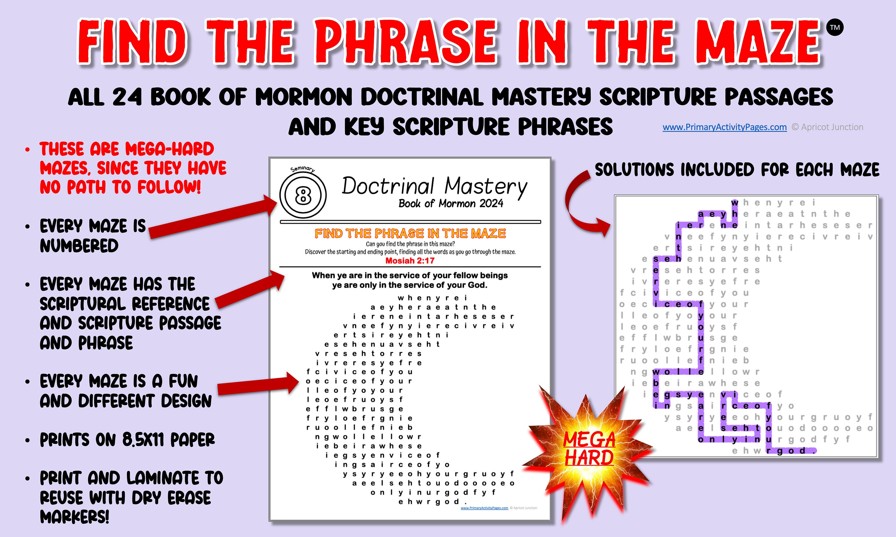 MEGA-HARD Mazes 24 Full Page 2024 Doctrinal Mastery Book of Mormon ...