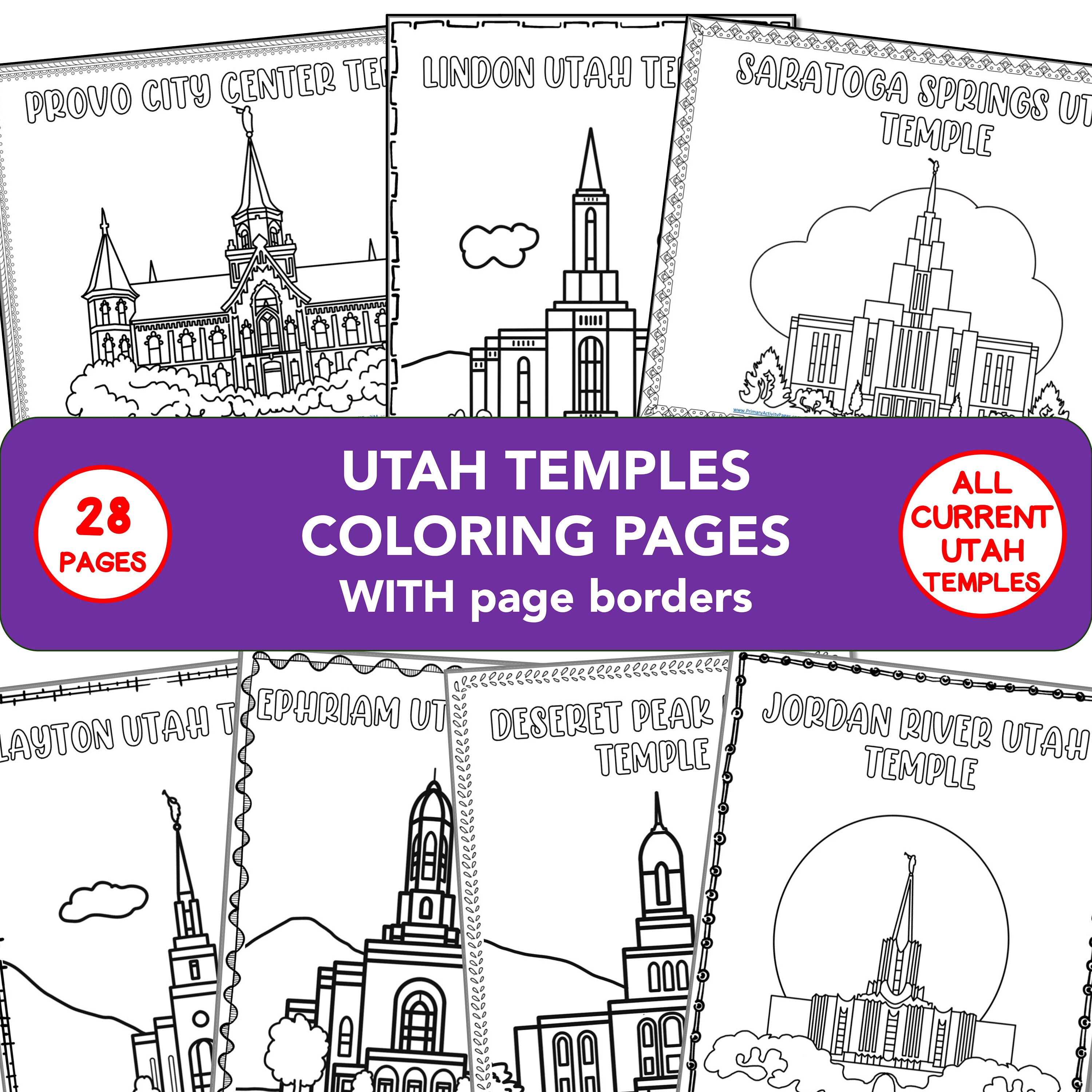 LDS Utah Temples BUNDLE, With Borders, Coloring Pages, Full-page Hand ...