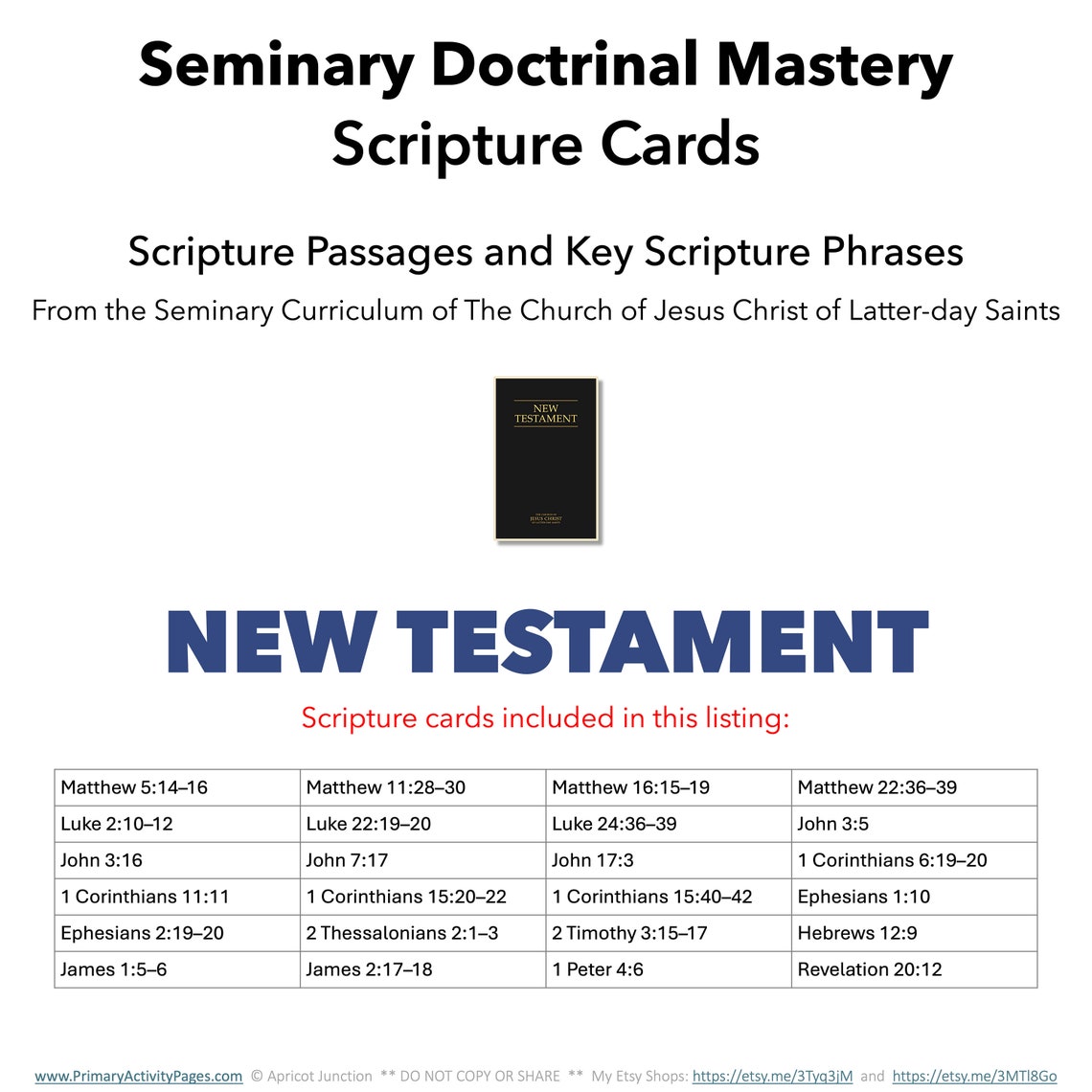 LDS New Testament, Seminary Doctrinal Mastery Scripture Passages and ...
