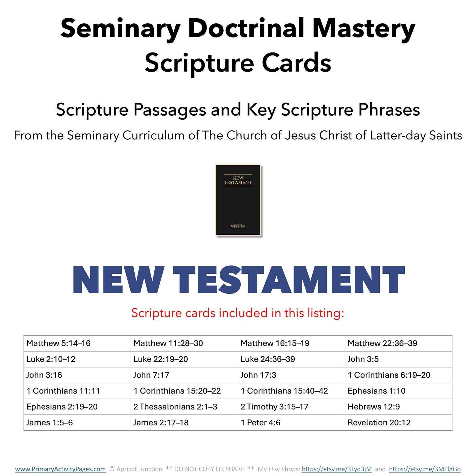 LDS New Testament, Seminary Doctrinal Mastery Scripture Passages and ...