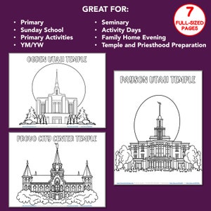 LDS SET #3 Utah Temples, 7 Coloring Pages, No Borders, Full-page Hand ...