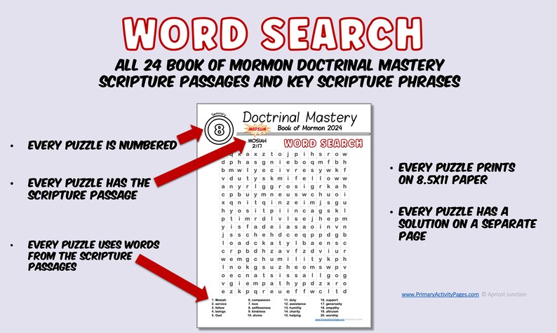 2024 Doctrinal Mastery Word Search for Book of Mormon - Etsy