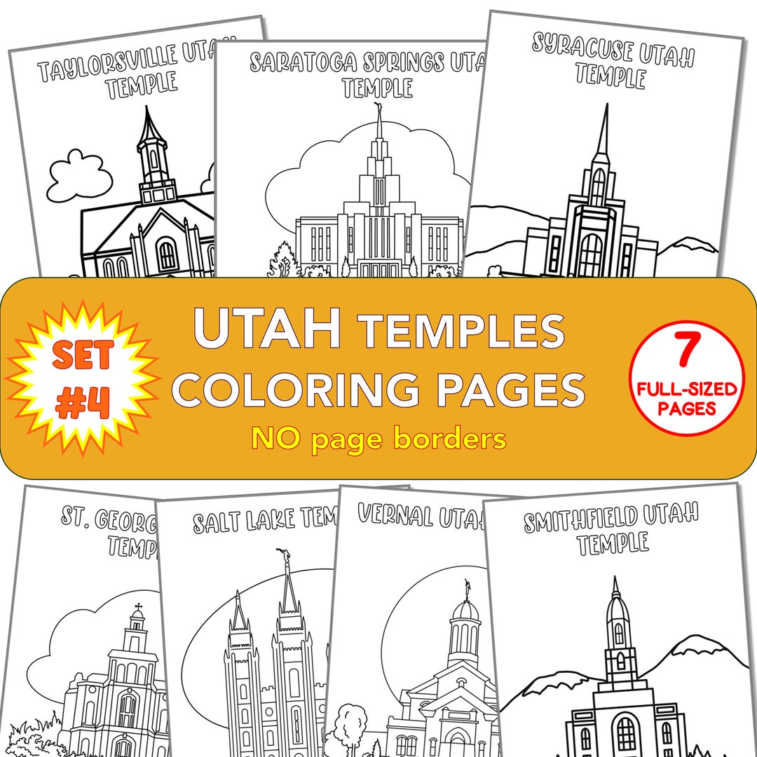 LDS SET #4 Utah Temples, 7 Coloring Pages, No Borders, Full-page Hand ...