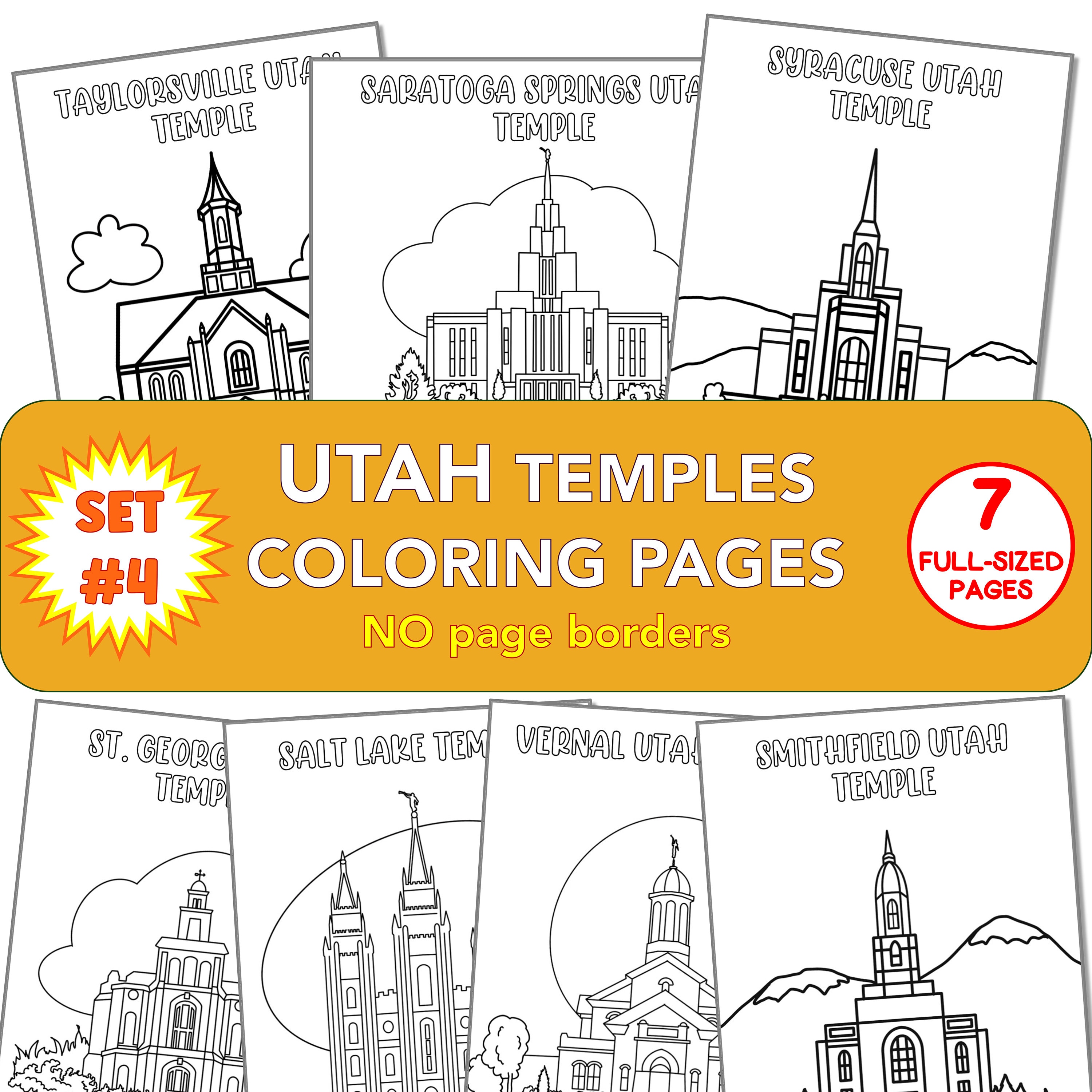 LDS SET #4 Utah Temples, 7 Coloring Pages, No Borders, Full-page Hand ...