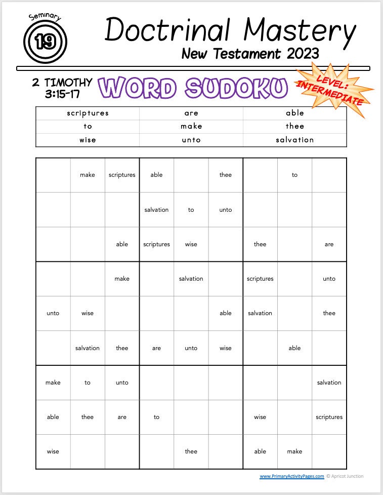 9X9 WORD SUDOKU Medium 2023 Doctrinal Mastery New Testament Puzzles ...