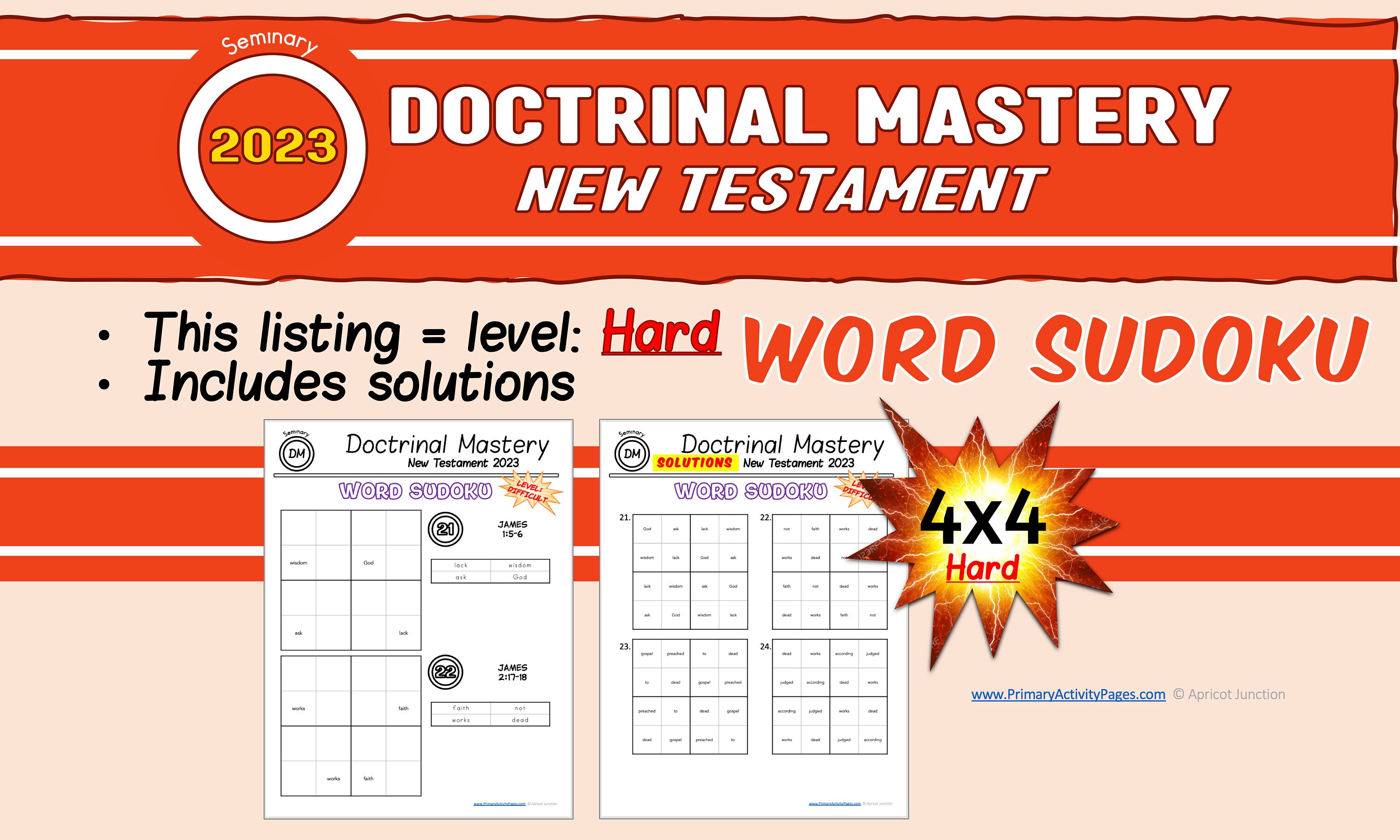 4X4 WORD SUDOKU Hard 2023 Doctrinal Mastery New Testament - Etsy