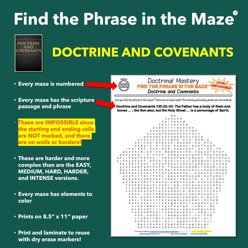 LDS D&C IMPOSSIBLE Mazes, Doctrine and Covenants Doctrinal Mastery, 24 ...