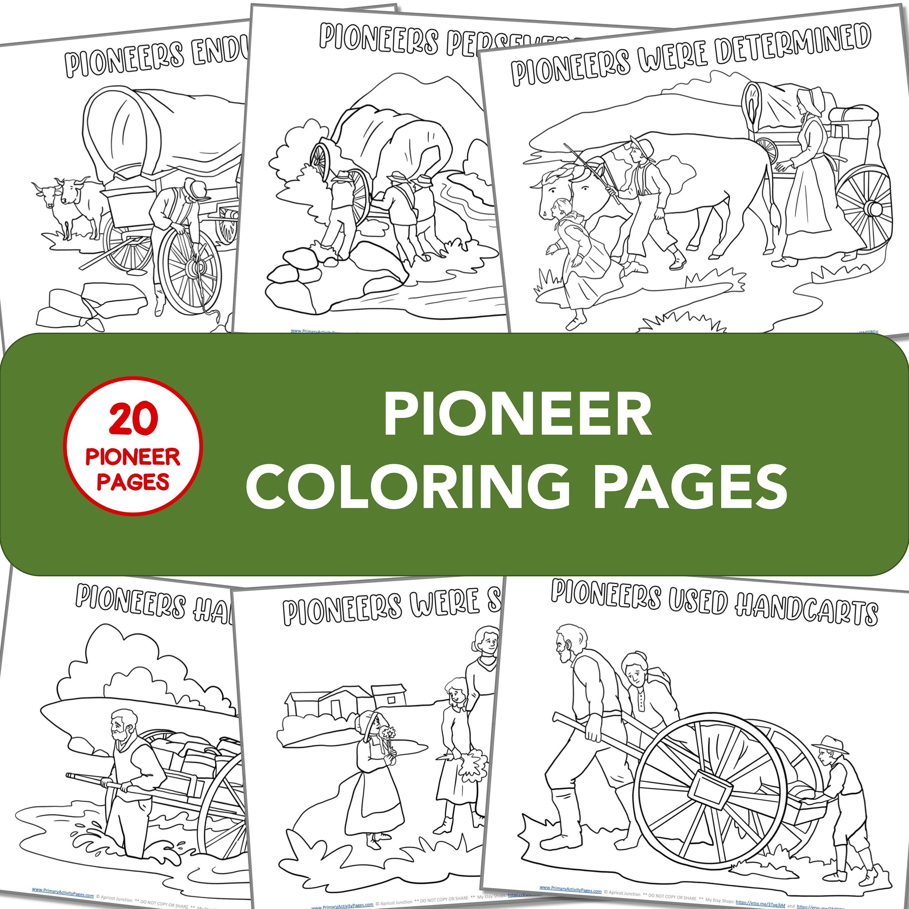 LDS Pioneer Day Coloring Pages, "mormon" Pioneers, Full-page Hand-drawn ...