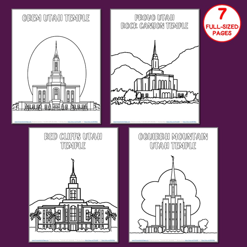 LDS SET 3 Utah Temples, 7 Coloring Pages, No Borders, Full-page Hand ...