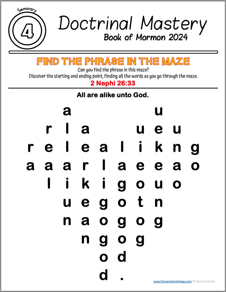 MEGA-HARD Mazes 24 Full Page 2024 Doctrinal Mastery Book of Mormon ...