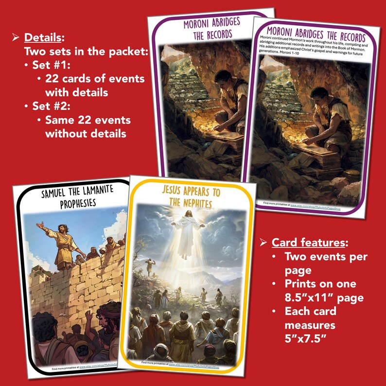 LDS Book of Mormon Events Cards, 3 Sizes, Digital Download, Printable ...