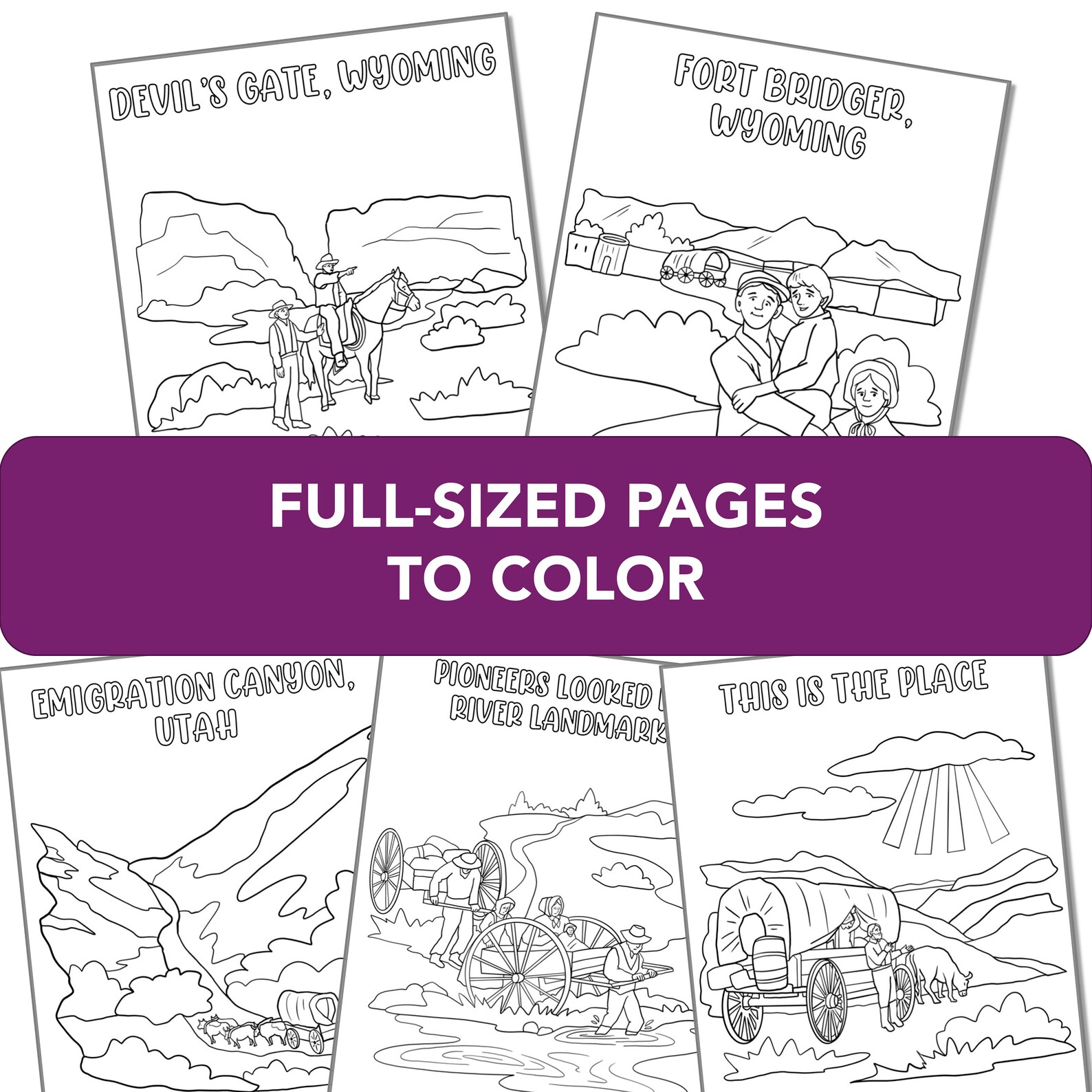 LDS Pioneer Landmarks Coloring Pages, "mormon" Pioneers, Full-page Hand ...