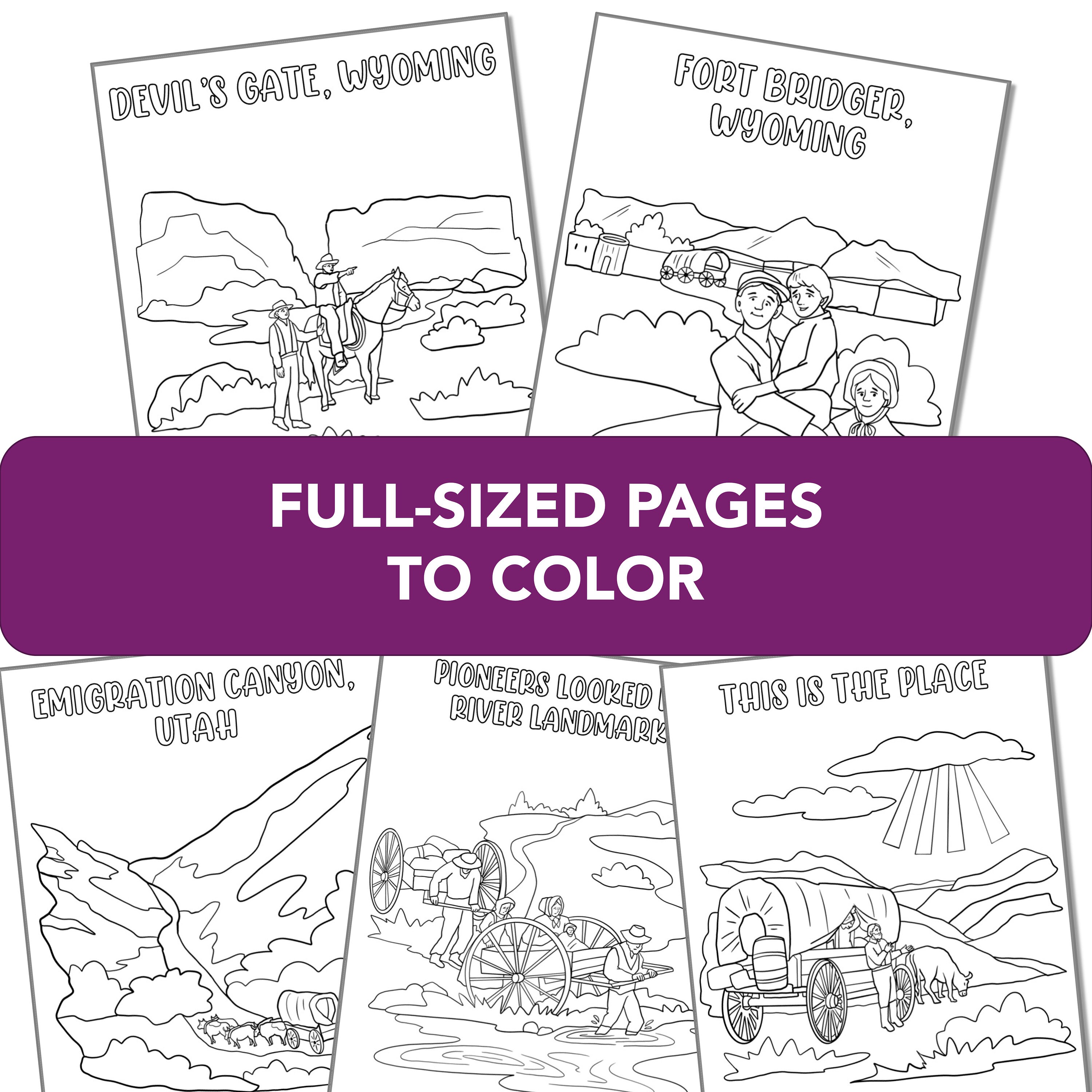 LDS Pioneer Landmarks Coloring Pages, "mormon" Pioneers, Full-page Hand ...
