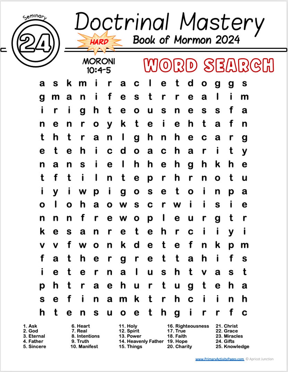 24 HARD Word Search Page 2024 Doctrinal Mastery Book of Mormon Print ...