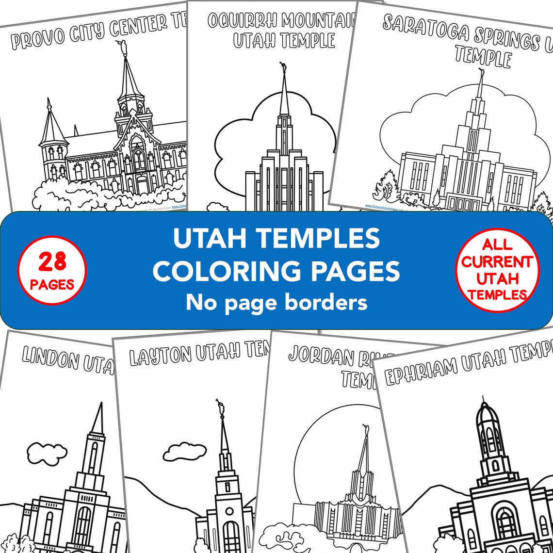 LDS All Utah Temples BUNDLE, No Borders, Coloring Pages, Full-page Hand ...