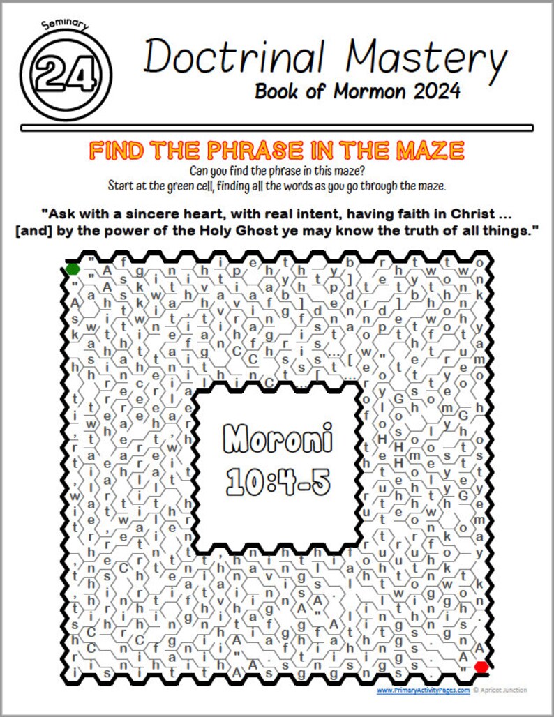Fun MAZES 24 Full Page 2024 Doctrinal Mastery Book of Mormon Printable ...