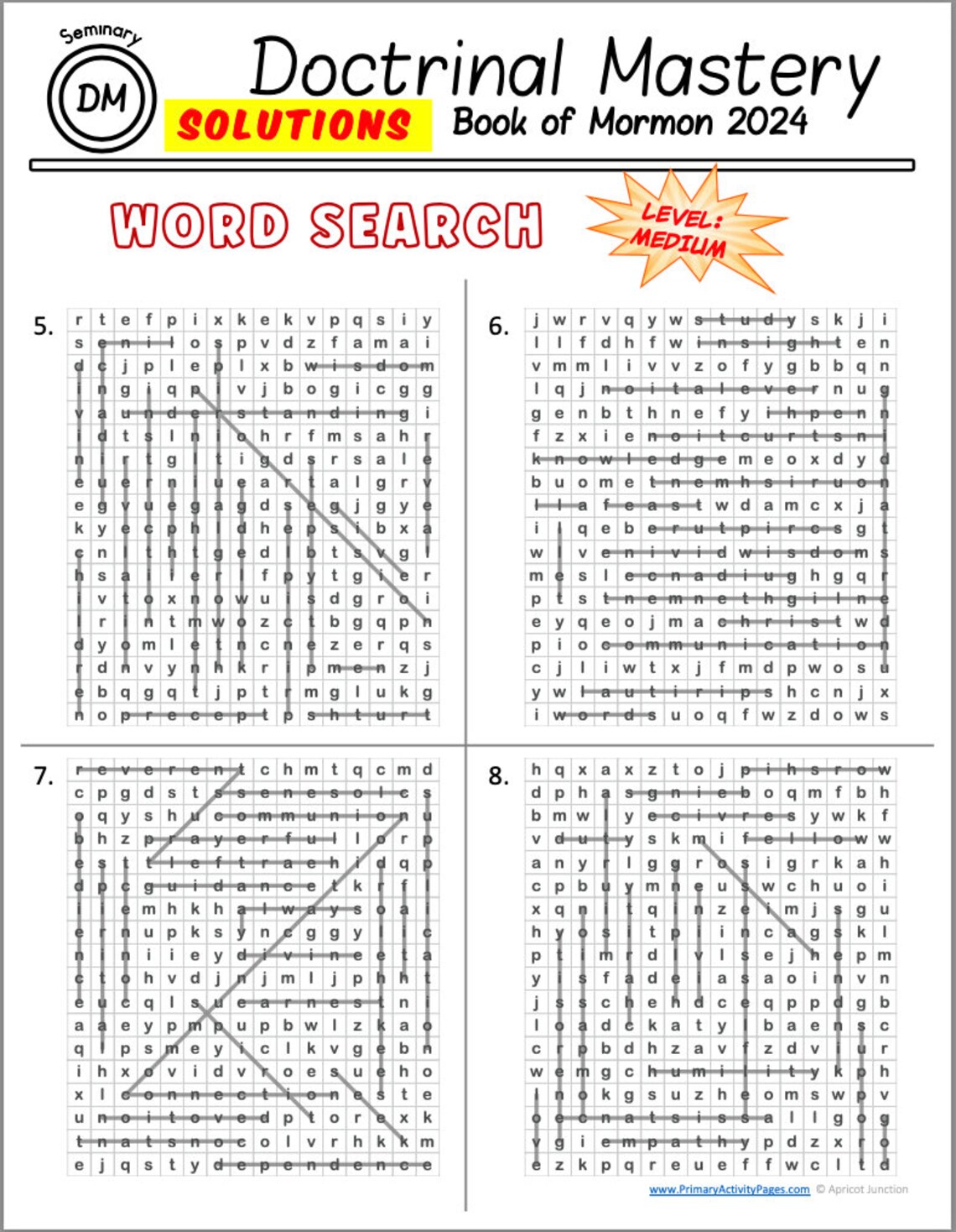 24 WORD SEARCH Medium 2024 Doctrinal Mastery Book of Mormon Print Learn ...