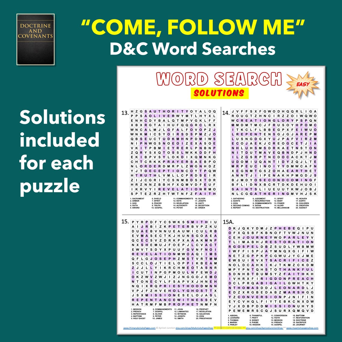 2025 "come, Follow Me" Doctrine and Covenants EASY Word Searches, 64 ...