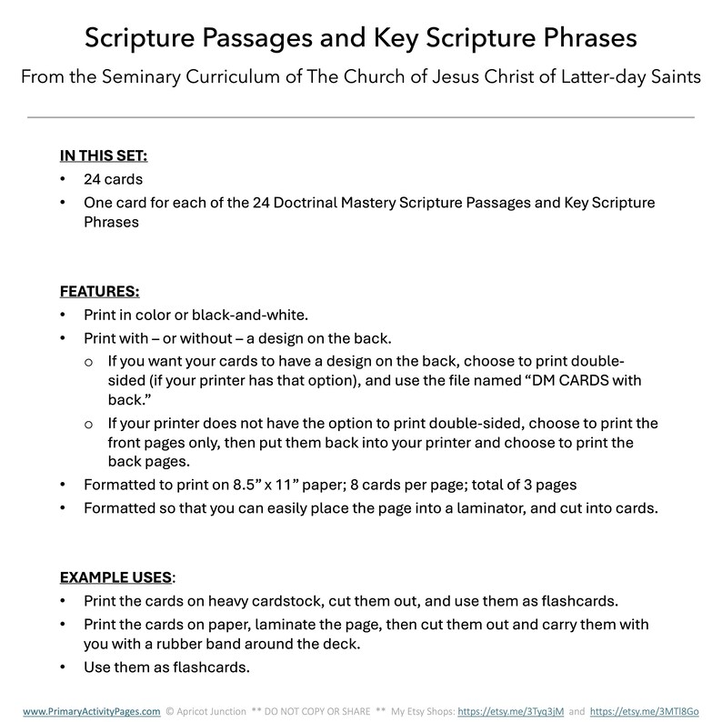 LDS New Testament, Seminary Doctrinal Mastery Scripture Passages and ...