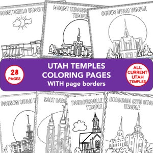LDS Utah Temples BUNDLE, With Borders, Coloring Pages, Full-page Hand ...