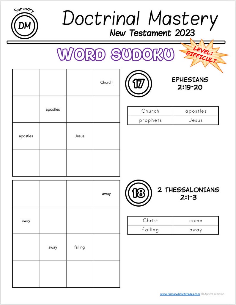 4X4 WORD SUDOKU Hard 2023 Doctrinal Mastery New Testament Puzzles ...