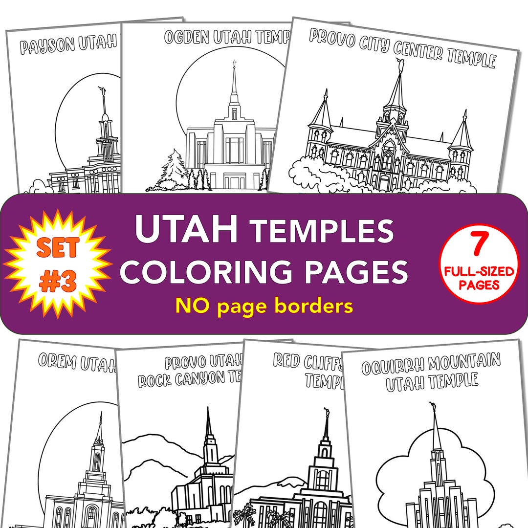 LDS SET #3 Utah Temples, 7 Coloring Pages, No Borders, Full-page Hand ...