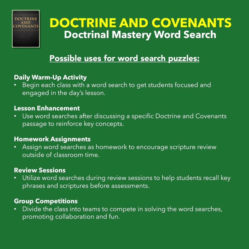 24 Medium WORD SEARCH, D&C Doctrine and Covenants Doctrinal Mastery ...