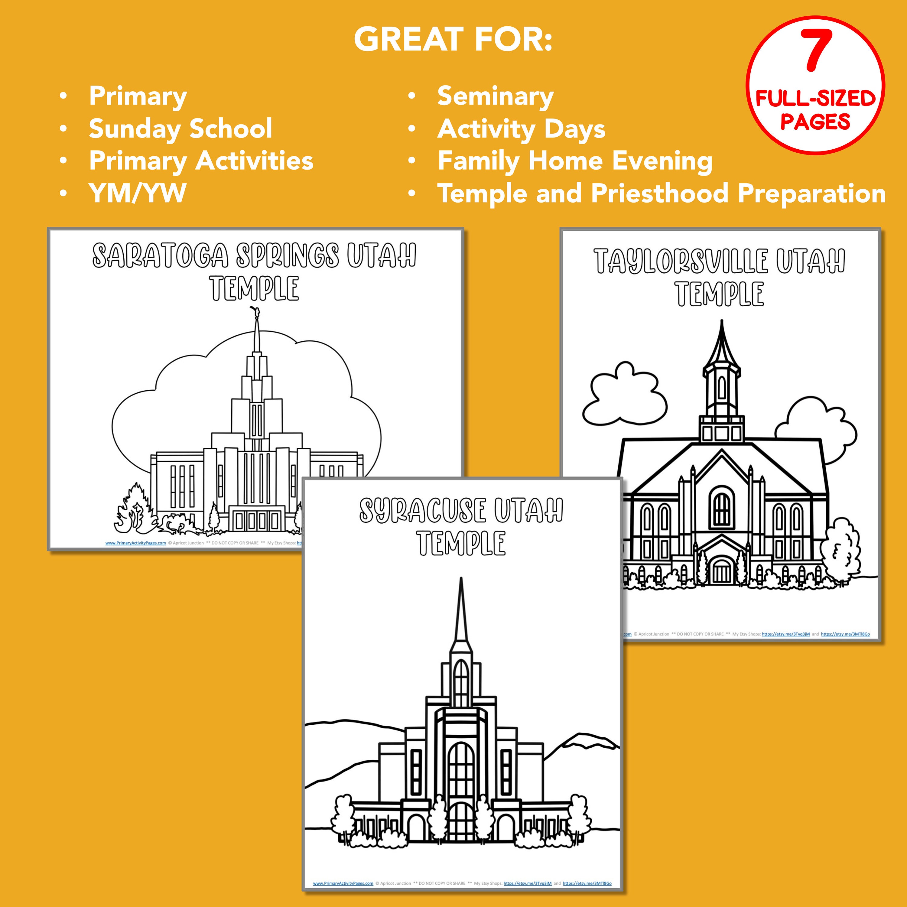 LDS SET #4 Utah Temples, 7 Coloring Pages, No Borders, Full-page Hand ...
