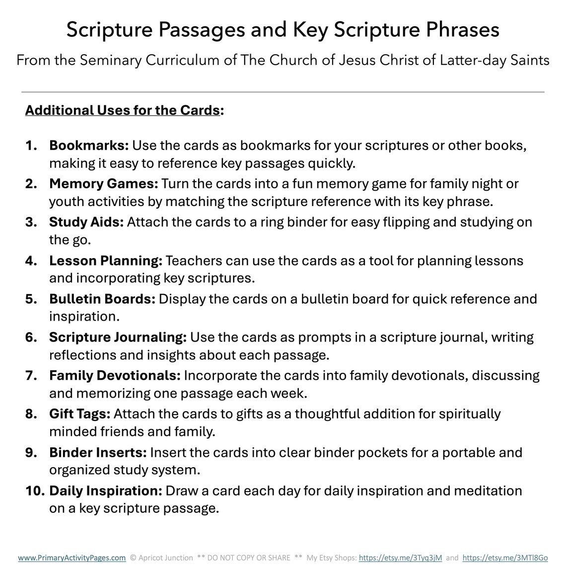 LDS Book of Mormon, Seminary Doctrinal Mastery Scripture Passages and ...