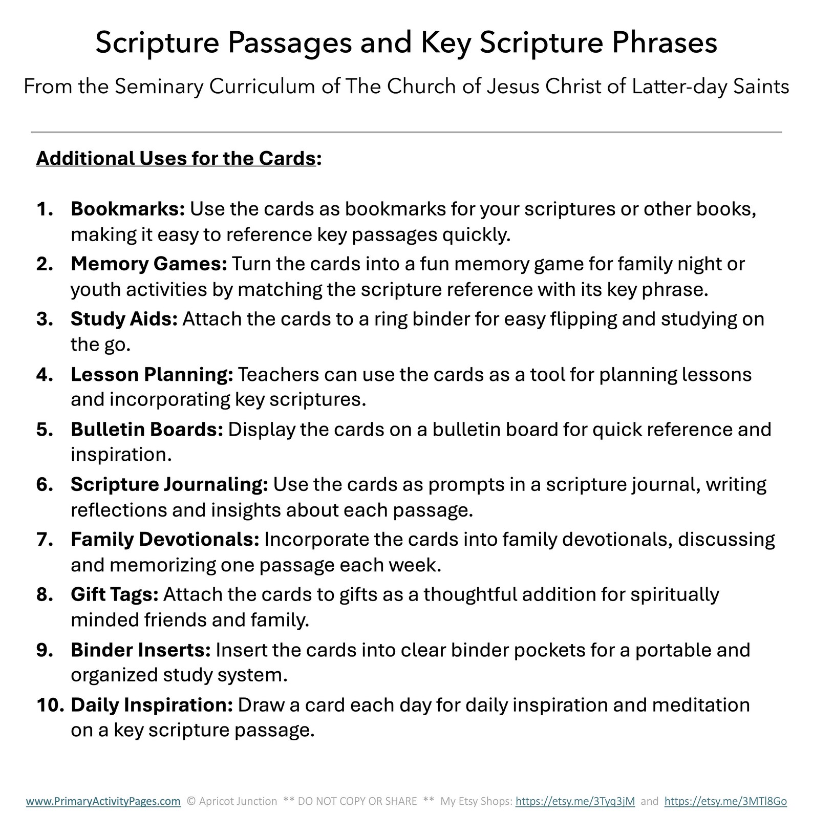 LDS Book of Mormon, Seminary Doctrinal Mastery Scripture Passages and ...